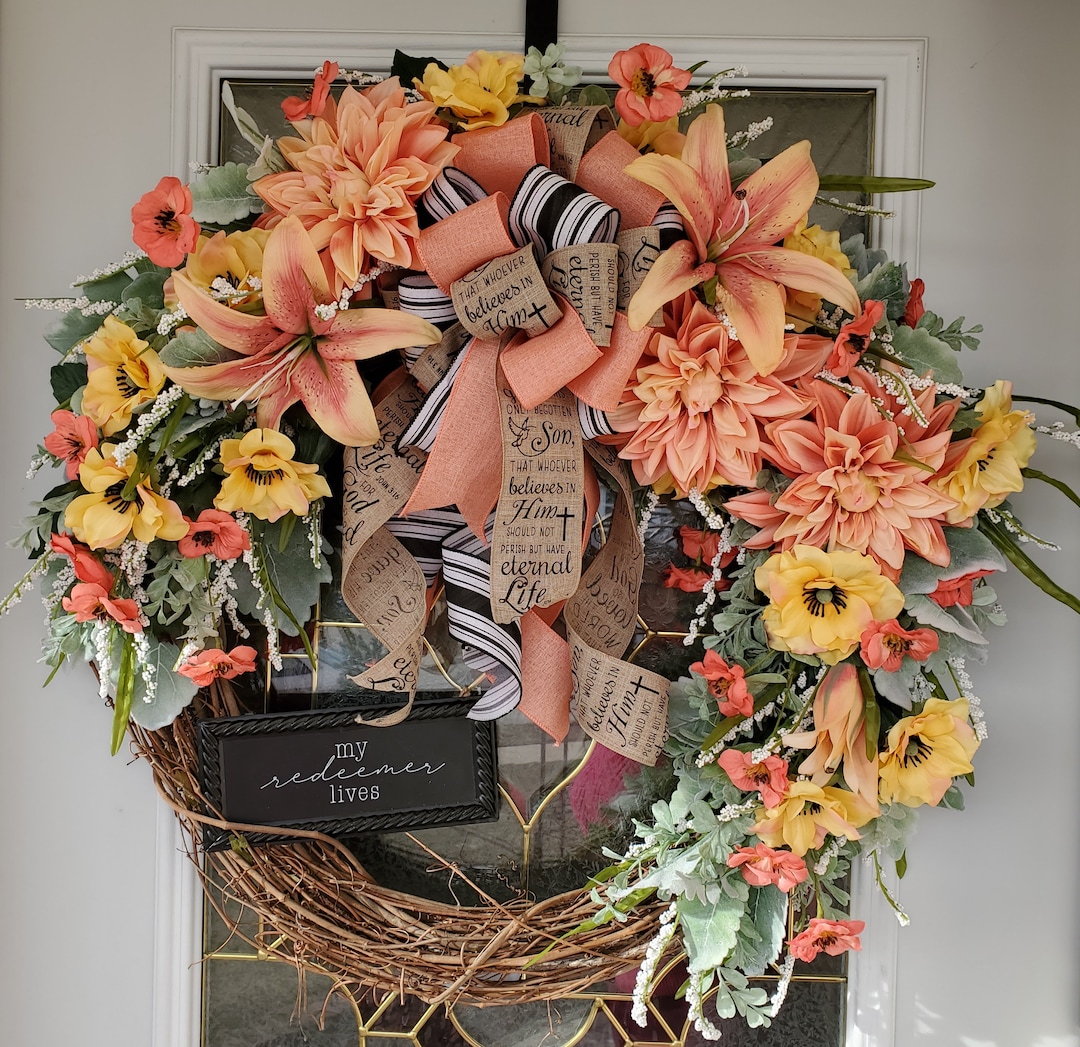 My Redeemer Lives! Spring/easter Grapevine Wreath Lily Mums - Etsy