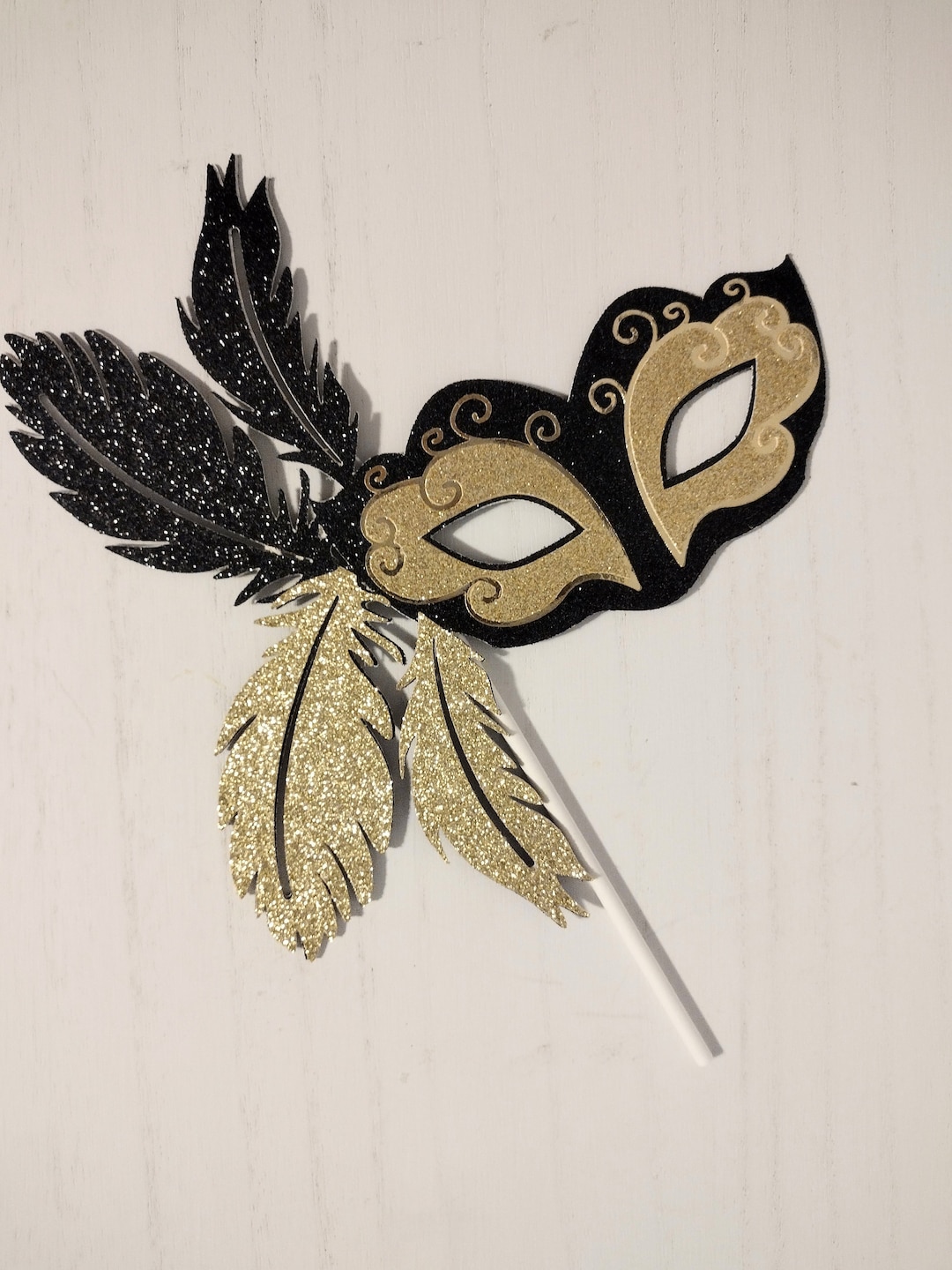 Masquerade Cake Topper Roaring 20s the Great Gatsby Feathered Face Mask ...
