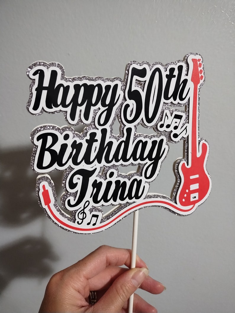 Bass Electric Guitar Cake Topper Cake Toppers for Men Custom Happy ...