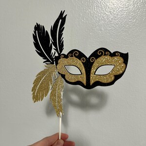 Masquerade Cake Topper Roaring 20s the Great Gatsby Feathered Face Mask ...