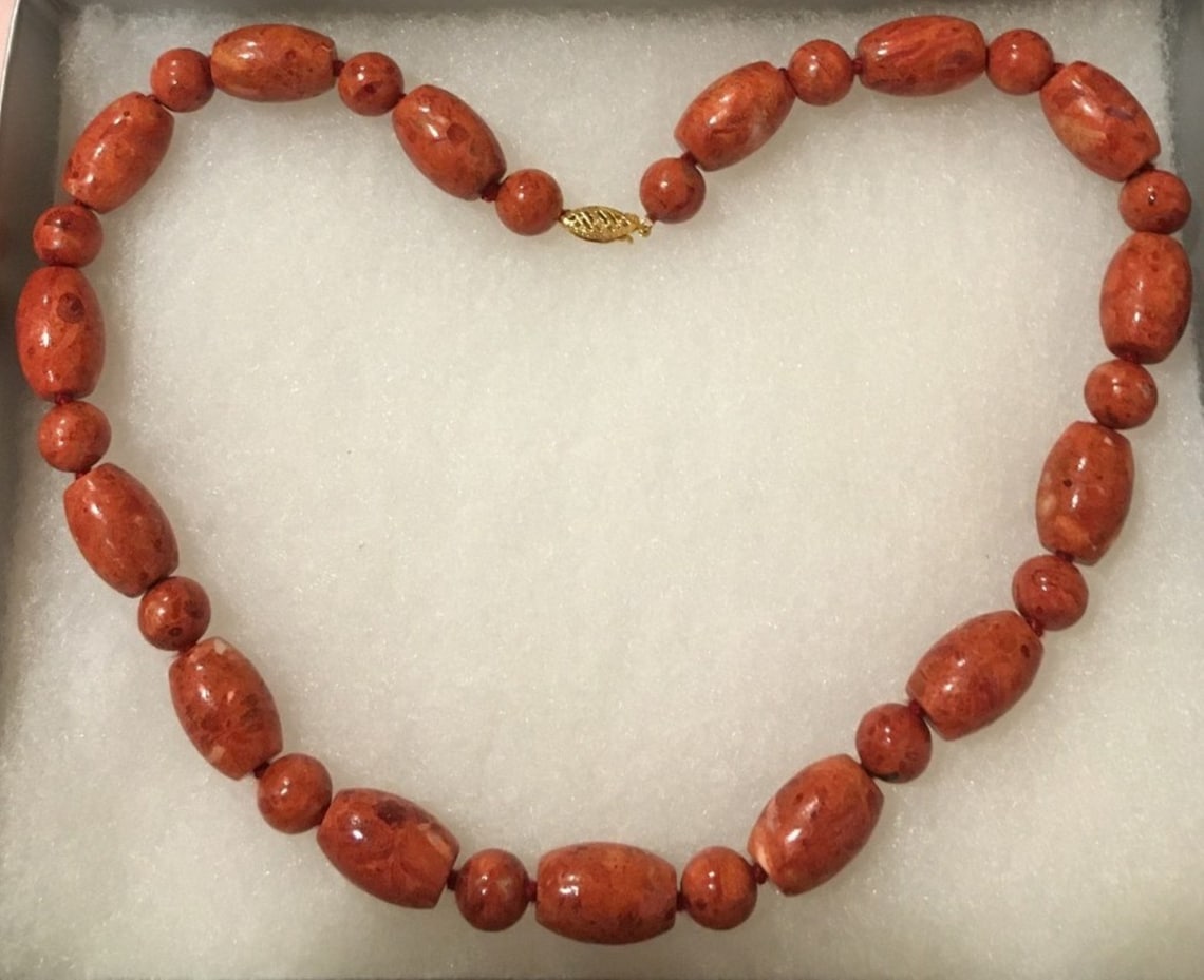 Dark Red Coral Necklace Natural Veneered Mediterranean 14 Etsy