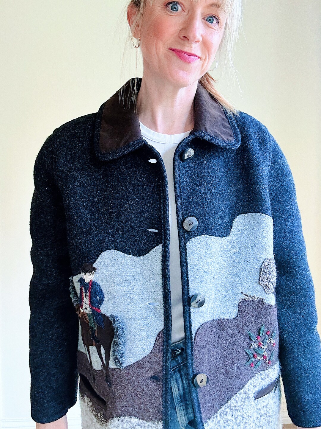 Vintage Wool Jacket Wool Coat Horse Wagon Country Scene Austrian Wool ...