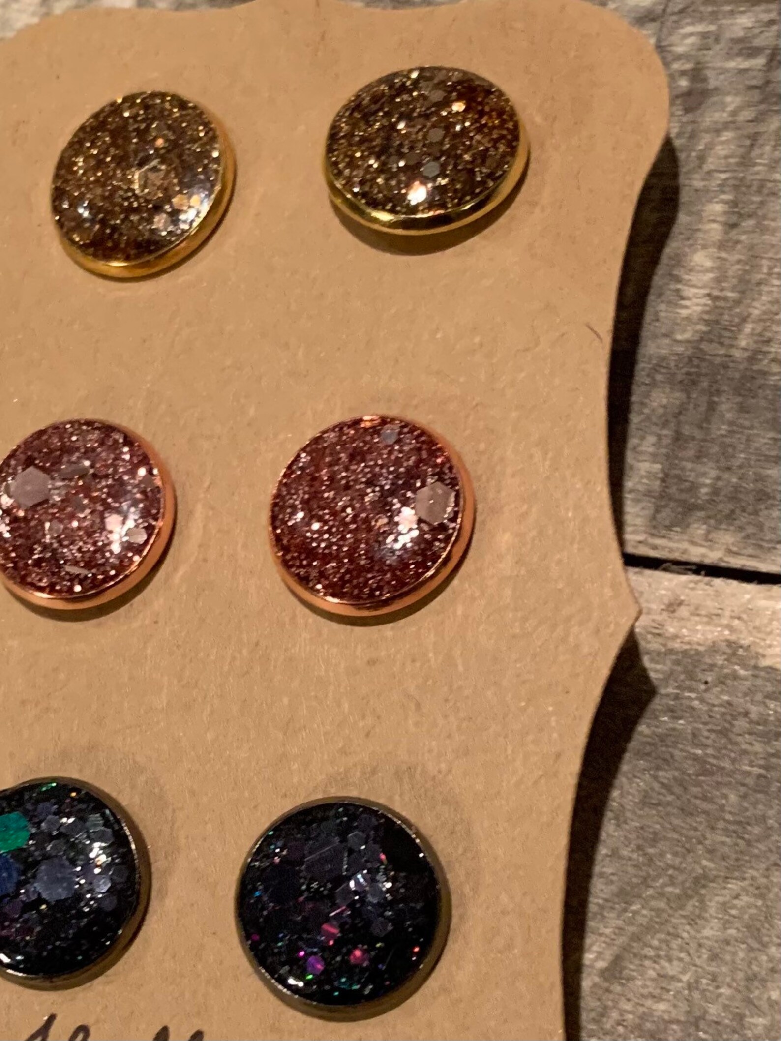 Resin and Glitter 12 Mm Stud Earrings Stainless Steal Set of 3 | Etsy