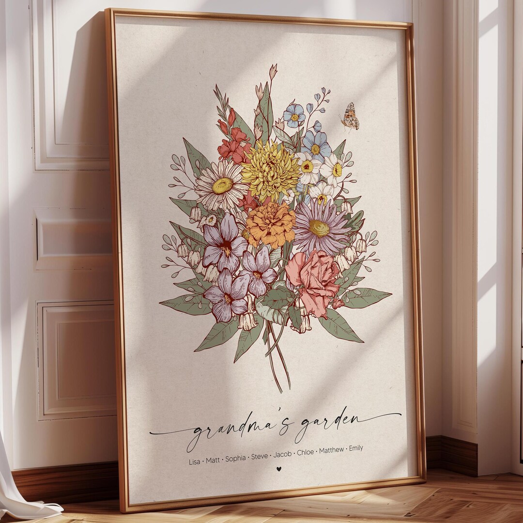 Personalized Birth Flower Bouquet Print, Family Keepsake (digital ...