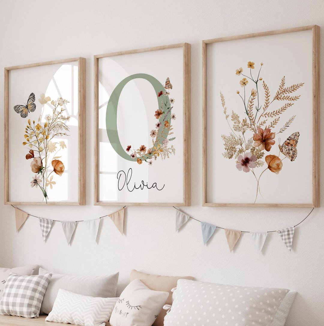 Boho Nursery Wall Art, Custom Wildflowers Prints, Floral Baby Girl ...