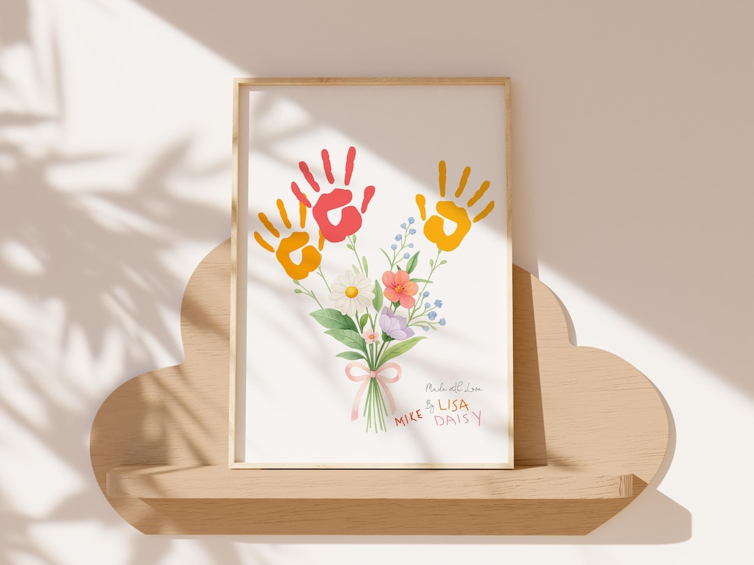 DIY Handprint Flower Bouquet Art Print, Mom, Grandma Gift (digital ...