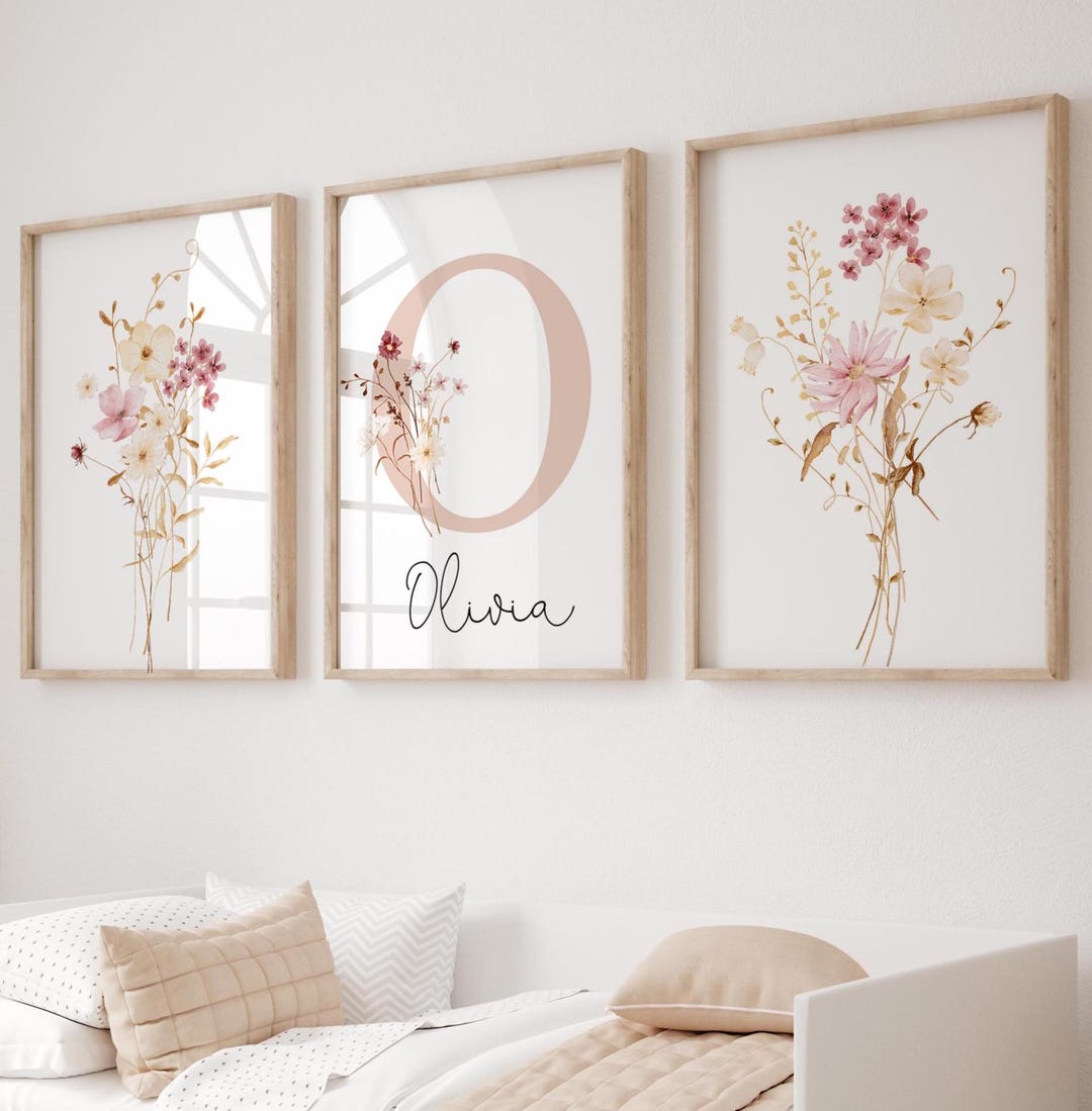 Custom Wildflowers Prints, Floral Nursery Wall Art, Boho Baby Girl ...