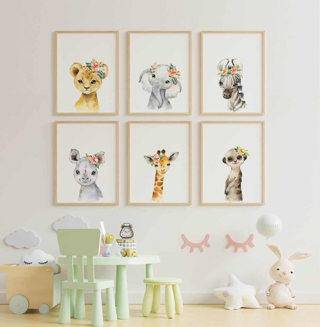 Printable Wall Art, Jungle Animals, Nursery Decor, Watercolor Baby ...