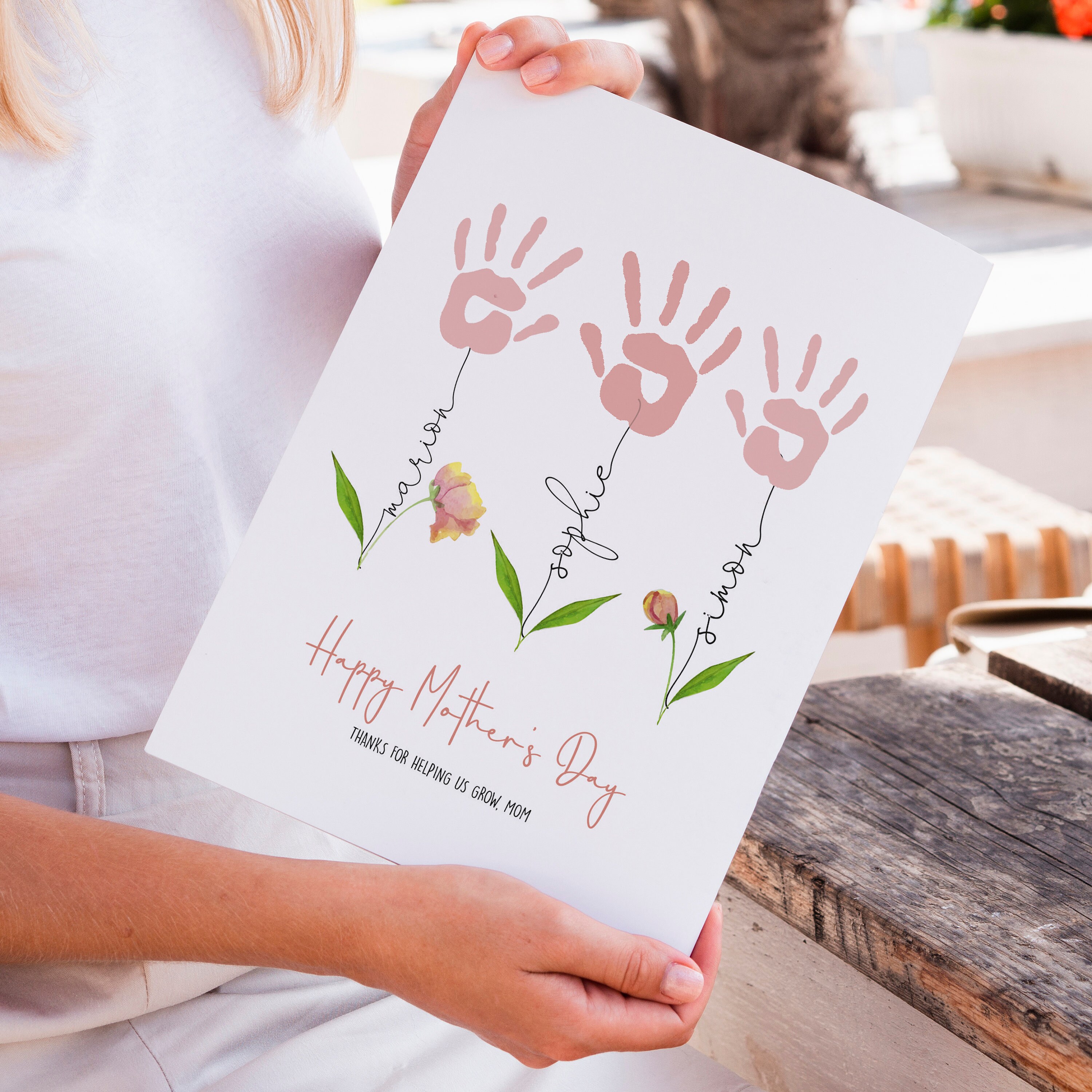 Personalized Handprint Flower Bouquet Art Print, Mother's Day Gift ...