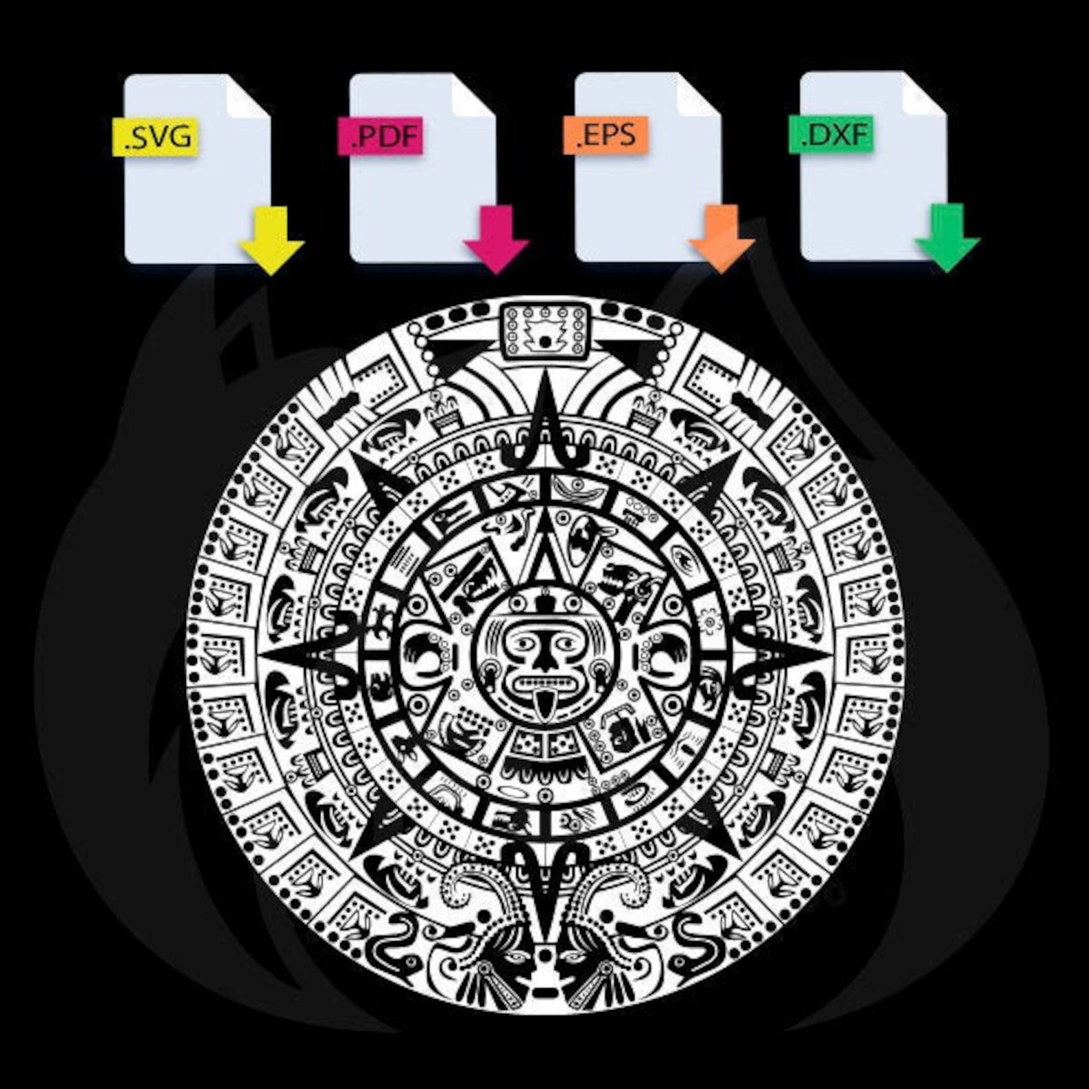 Vector File Aztec Calendar Flag Mexico Silhouette Svg Pdf Eps Dxf ...