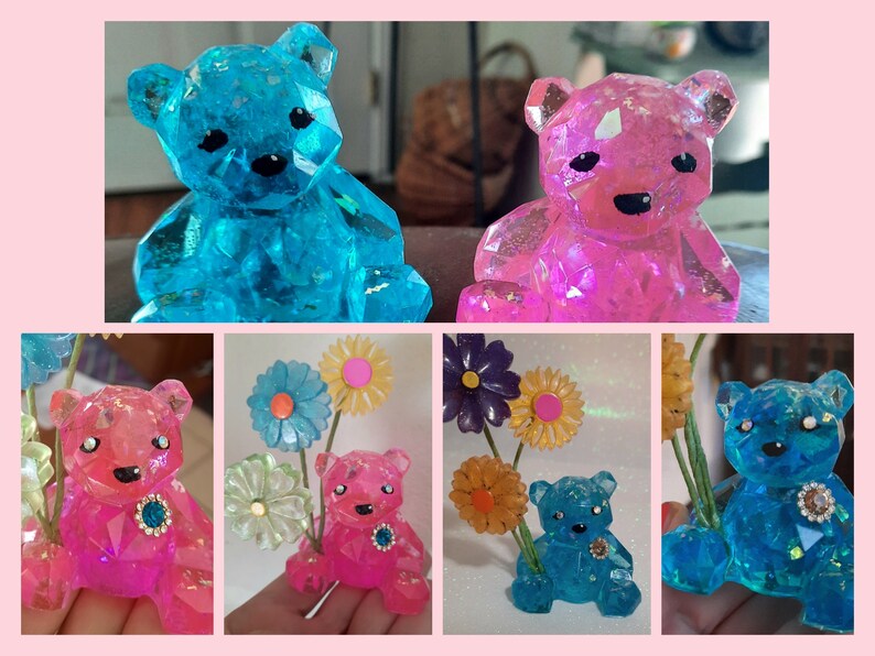Teddy Bear Statue in Resin With FLOWERS in PINK - Etsy