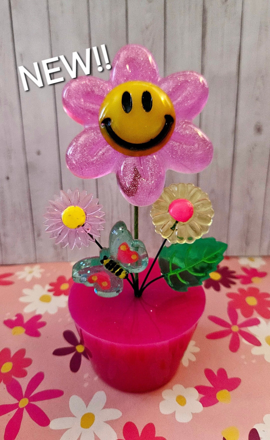 Retro Lucite Happy Face FLOWERS in Pink Midcentury Gift for Her Gift ...