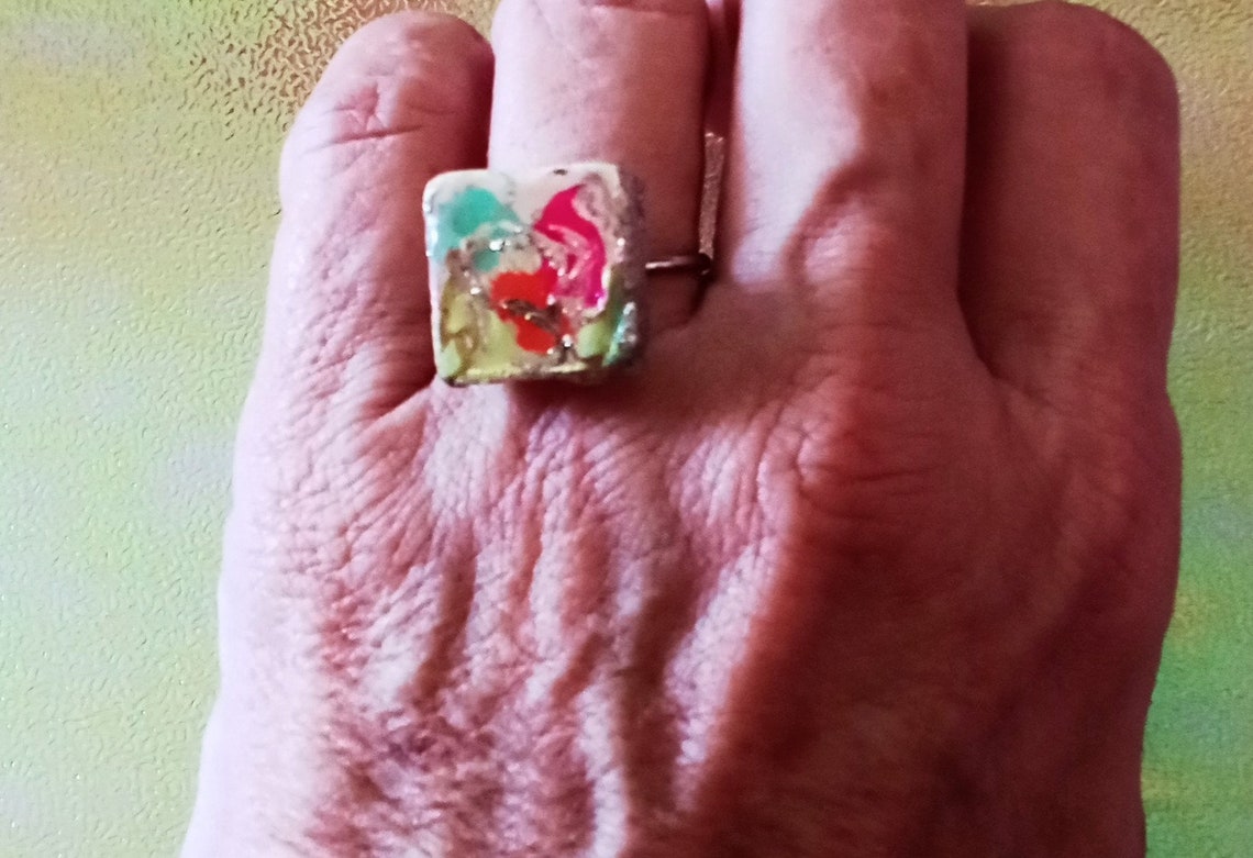 STONE Ring Mini Square #1 Resin Stone Handmade Stone Jewelry Gift for ...