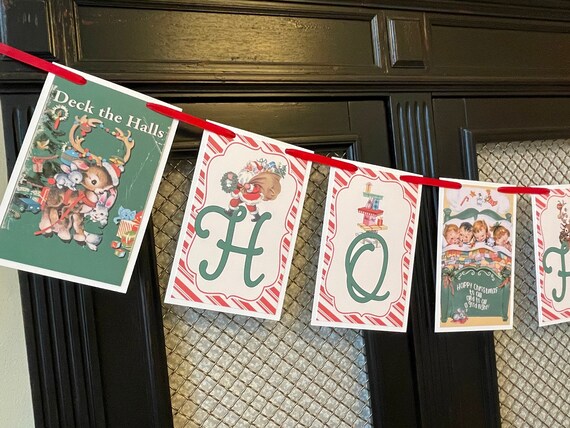 Retro Vintage Christmas Banner, Ho Ho Ho, Candy Cane, Retro Lettering ...