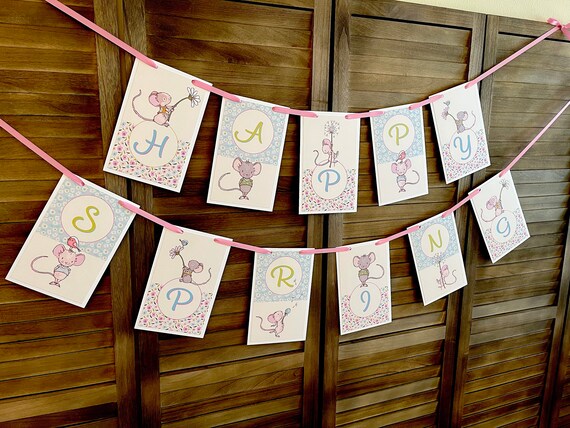 Custom Floral Mice Mouse Banner, Girl Children's Birthday, Baby Shower ...