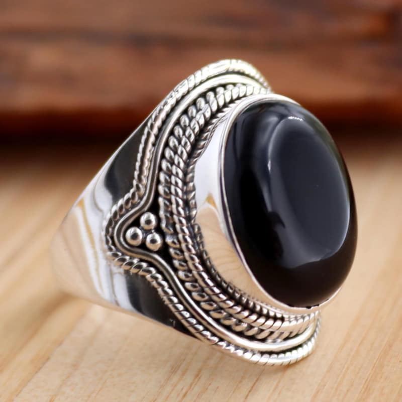 Black Onyx Rope Ring Women - Etsy