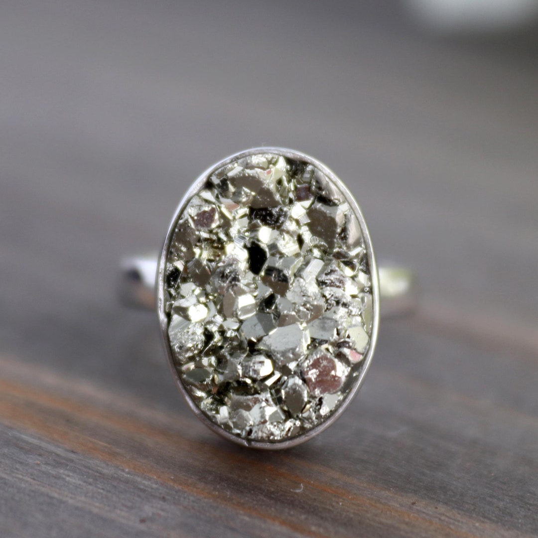 Raw Pyrite Ring, Pyrite Silver Ring, Oval Pyrite Ring, Handmade Ring ...
