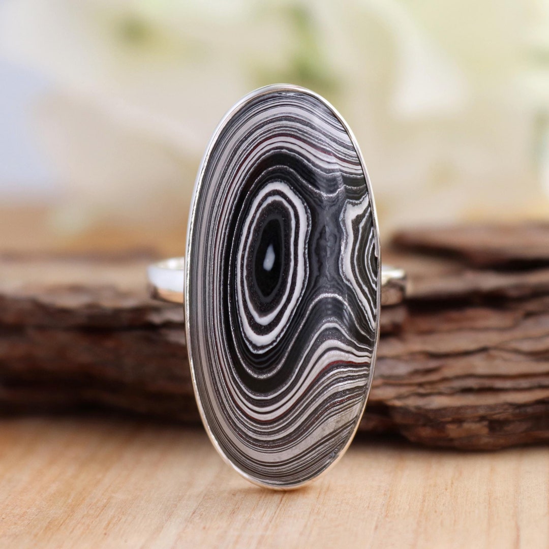Unique Fordite Oval Agate Ring, Oval Fordite Ring, Handmade Silver ...