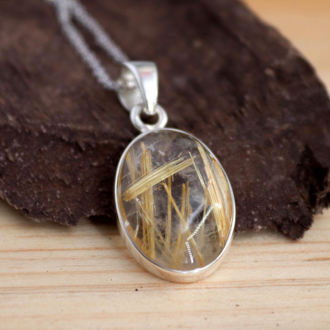 Rutilated Quartz Pendant, Golden Rutile Pendant, 925 Sterling Silver ...