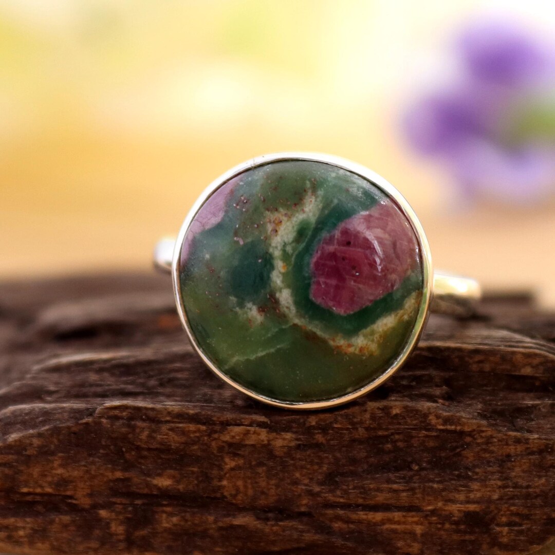 Round Ruby Fuchsite Ring, 925 Sterling Silver Ring, Round Stone Ring, Pink Ruby Ring, Round Ruby ...