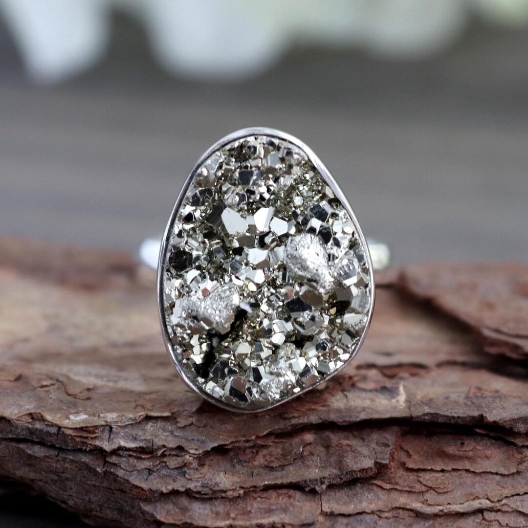 Raw Pyrite Ring, 925 Pyrite Silver Ring, Fancy Pyrite Ring, Handmade ...