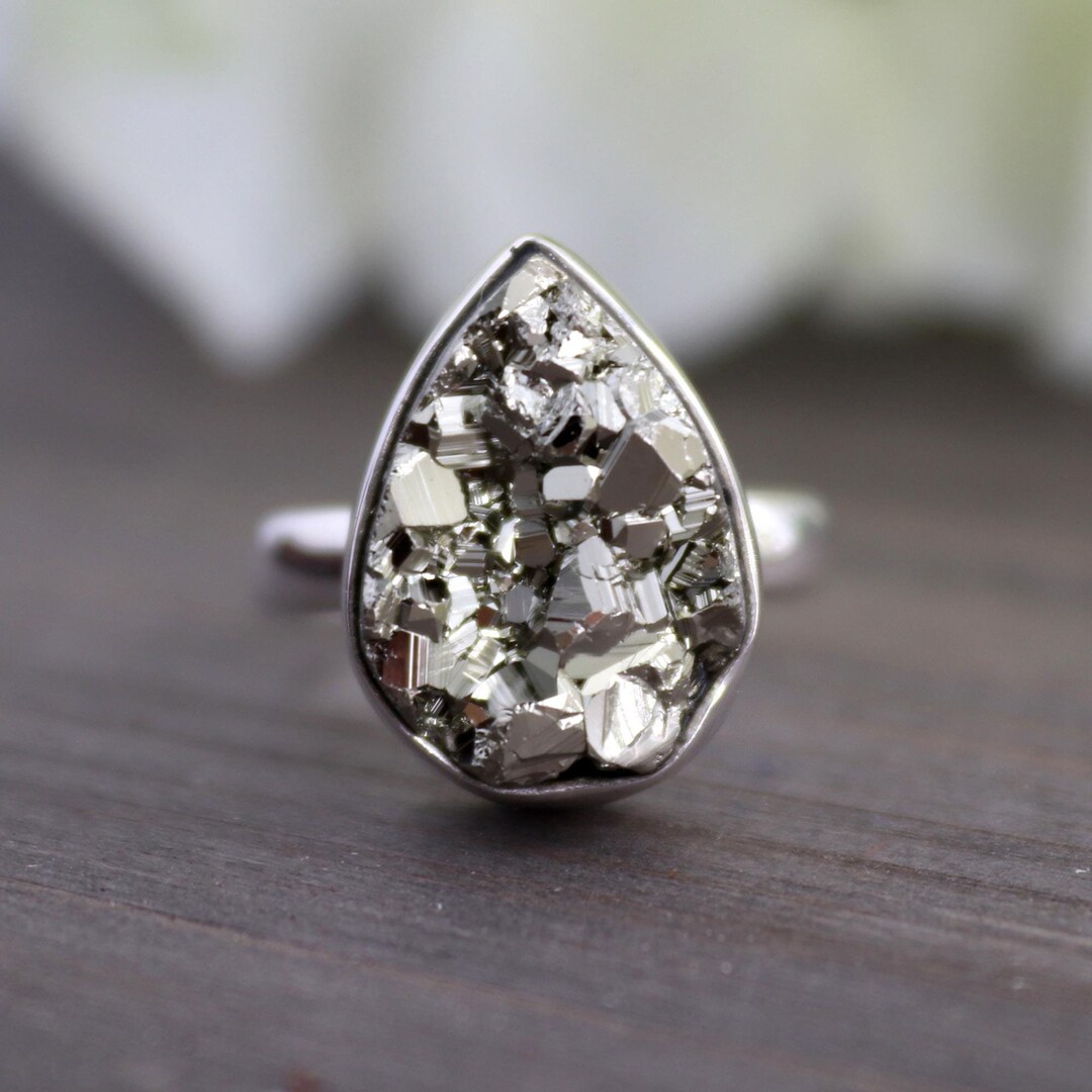 Raw Pyrite Ring, Pyrite Silver Ring, Pear Pyrite Ring, Handmade Ring ...
