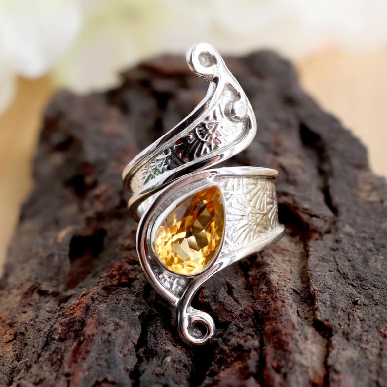Green Amethyst or Citrine Wrap Ring, Boho Design, Handmade, Solid 925 ...