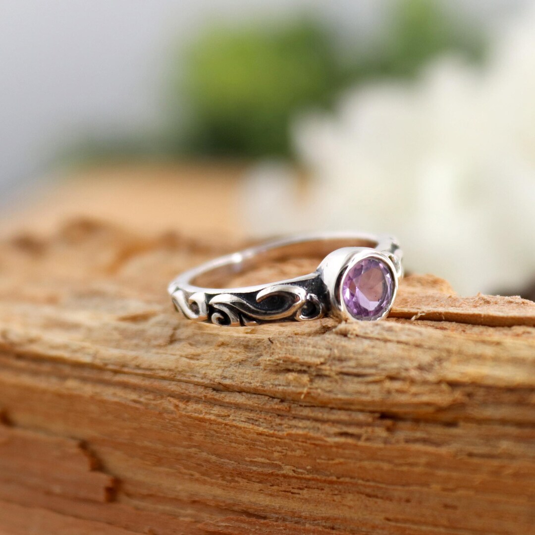 Amethyst Ring, 925 Sterling Silver, Round Amethyst Ring, Designer ...