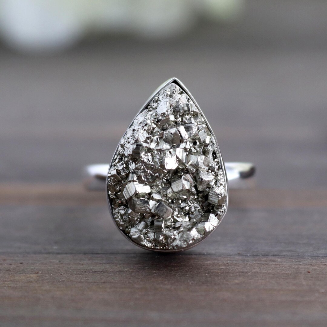 Raw Pyrite Ring, Pyrite Silver Ring, Pear Pyrite Ring, Handmade Ring ...