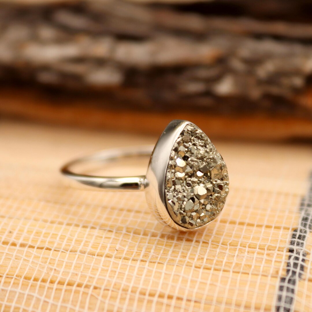 Raw Pyrite Ring - Teardrop Pyrite Ring – 925 Sterling Silver - Natural ...