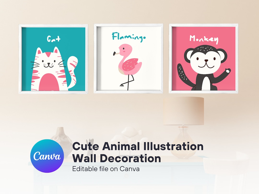 Set of Cute Animal Printable Wall Art, Modern Wall Art, Trendy Wall Art ...