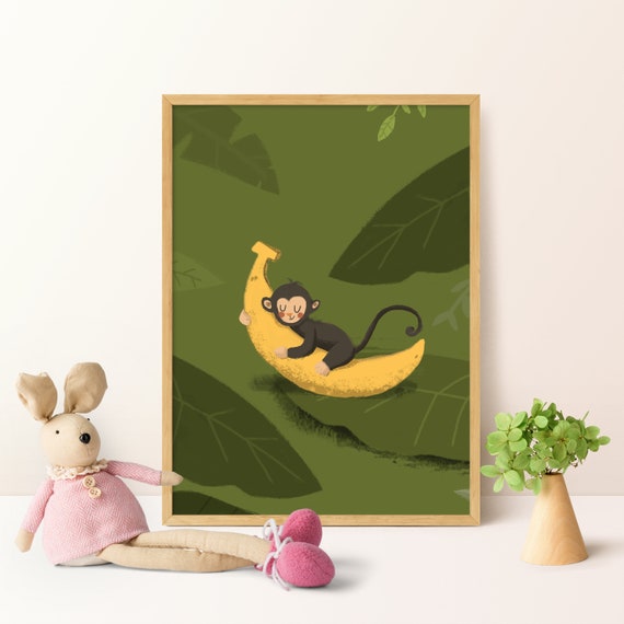 Monkey & Banana Print Monkey Wall Art Cute Monkey Printable - Etsy