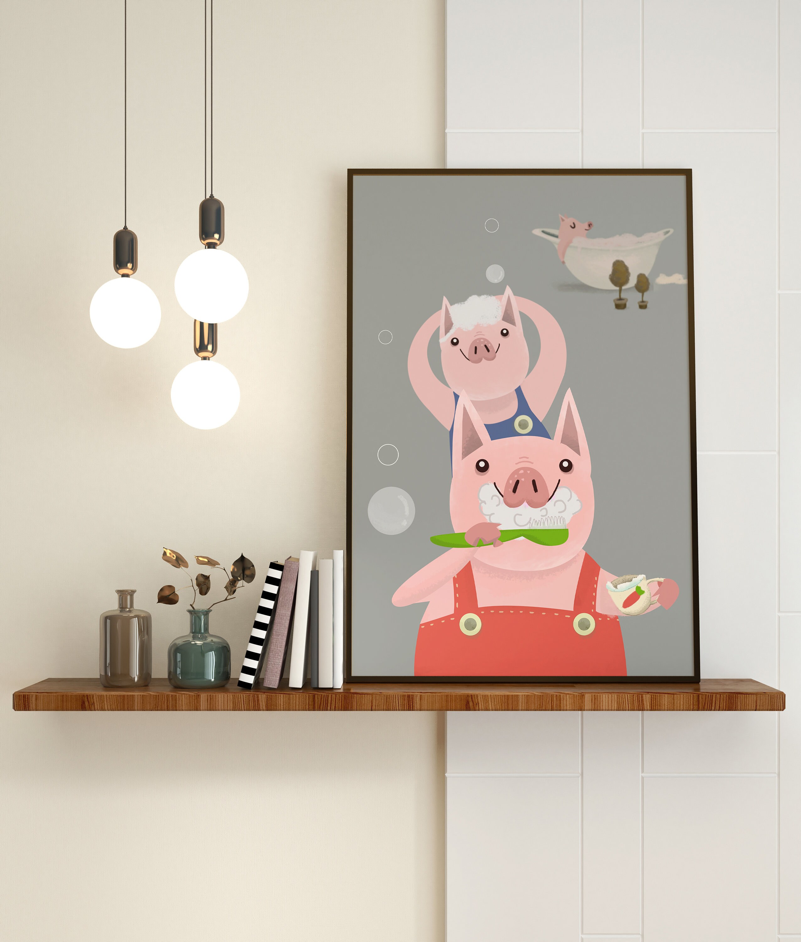 A Brushing Pigs Brushing Teeth Poster Kids Bathroom Wall - Etsy UK