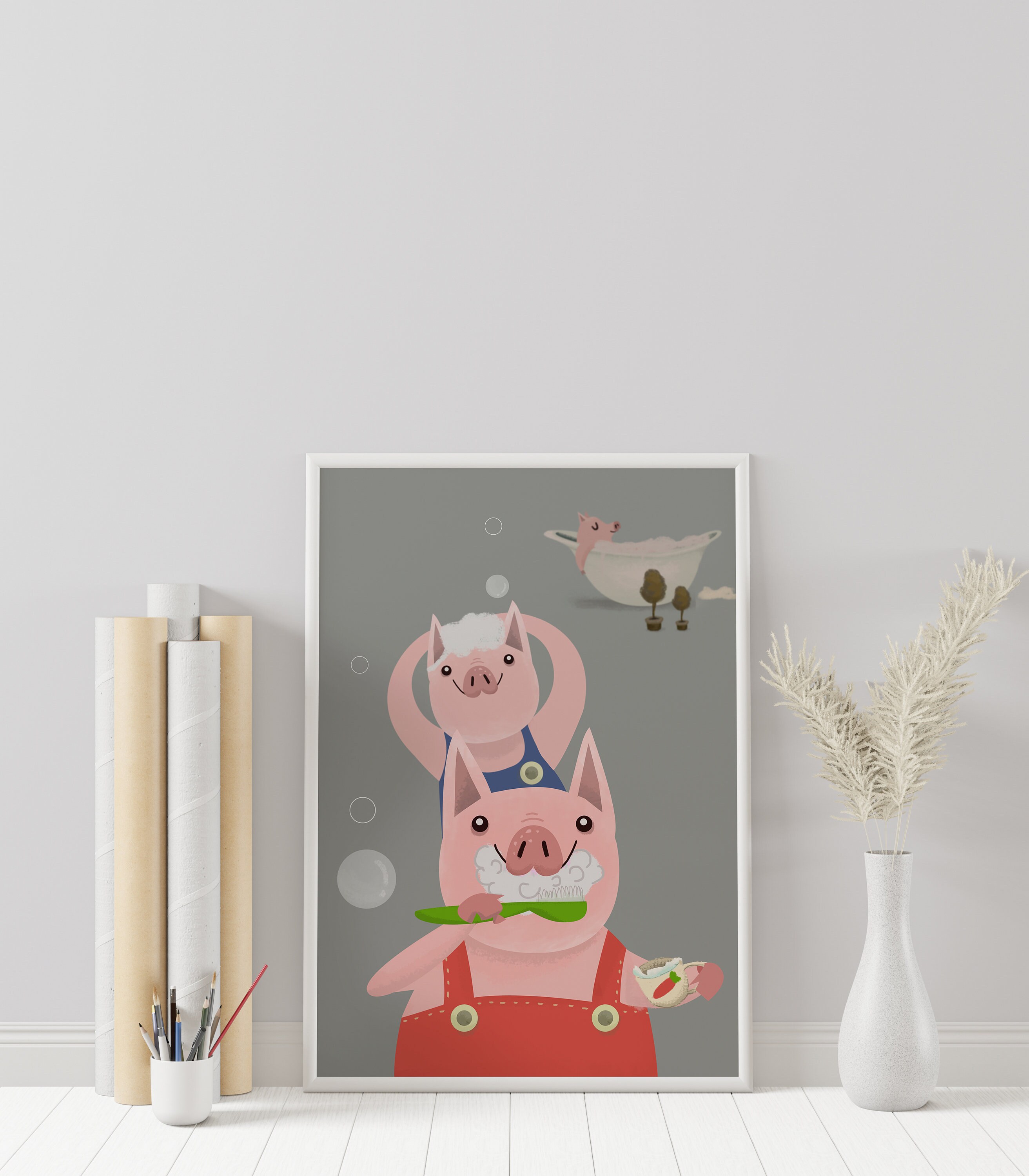A Brushing Pigs Brushing Teeth Poster Kids Bathroom Wall - Etsy UK