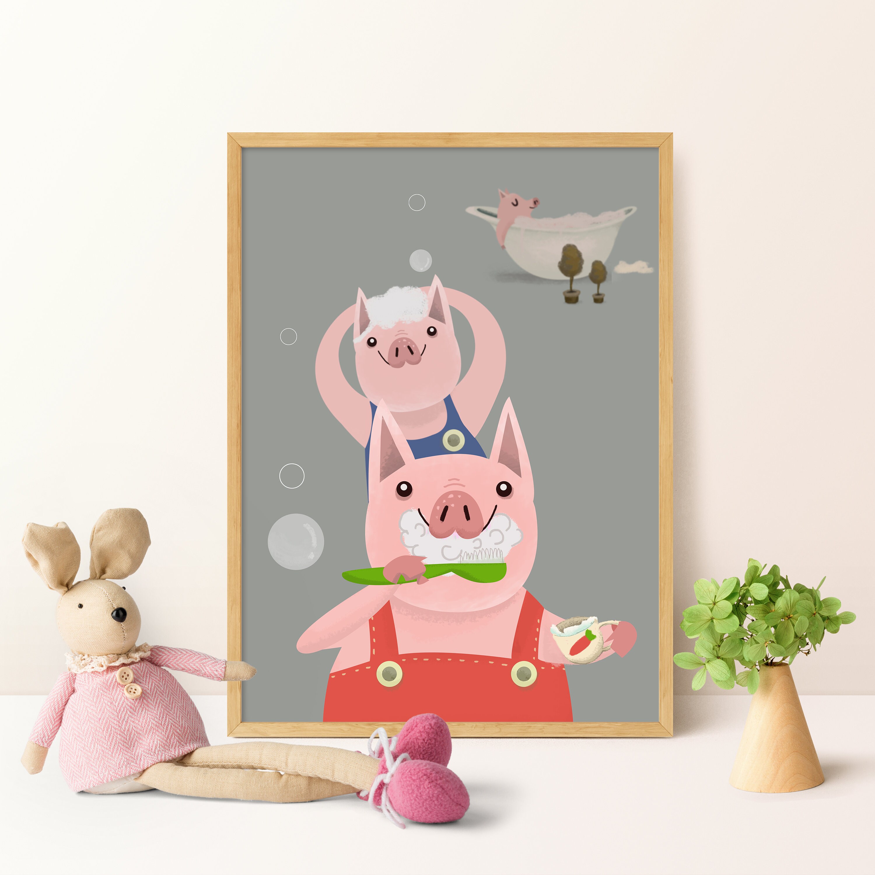 A Brushing Pigs Brushing Teeth Poster Kids Bathroom Wall - Etsy UK
