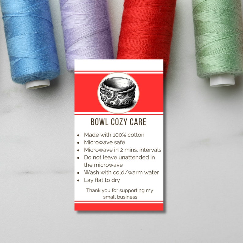 Printable Bowl Cozy Care & Use Instruction Cards - Digital Download for ...
