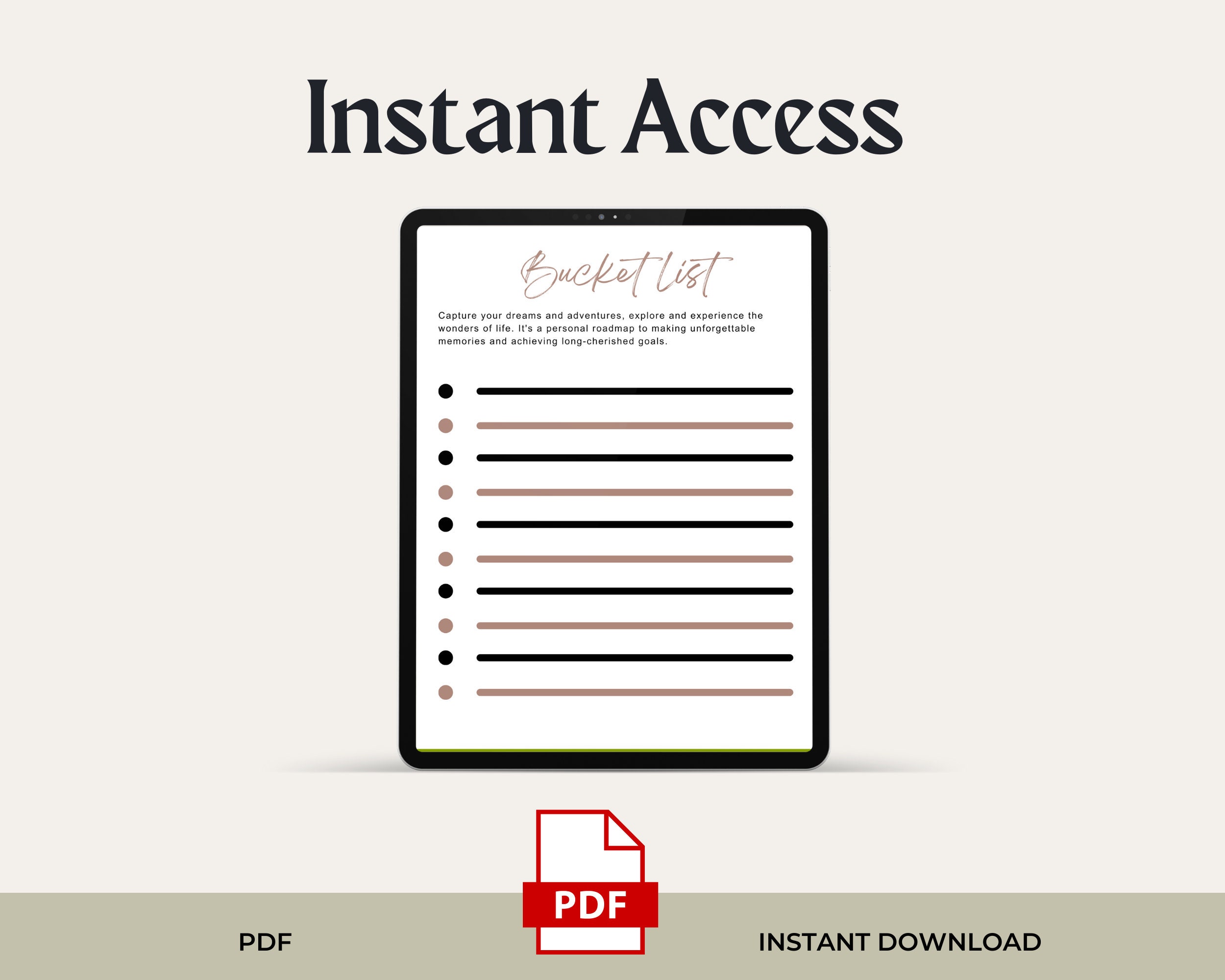 Printable Bucket List Template, Life List, Travel Planner, Letter ...