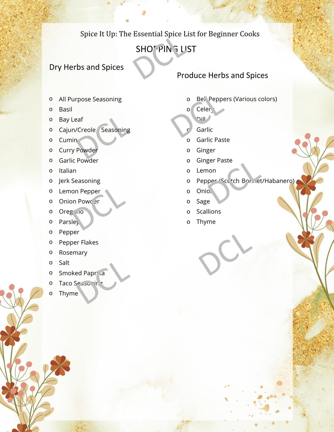 Spice up Your Cooking: Essential Spice List for Beginner Chefs - Etsy