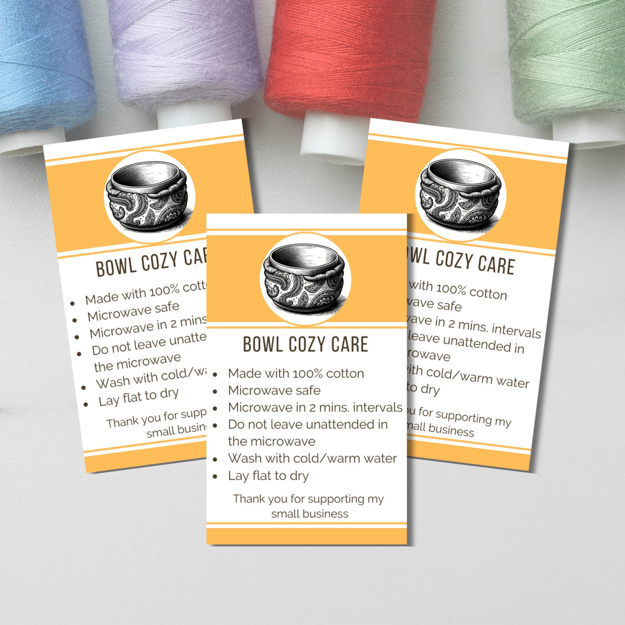 Printable Bowl Cozy Care & Use Instruction Cards - Digital Download for ...