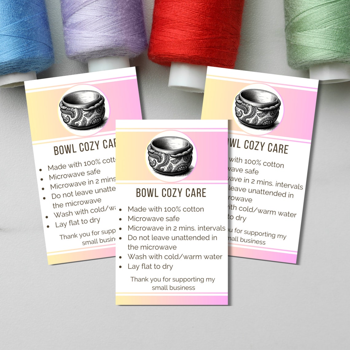 Printable Bowl Cozy Care & Use Instruction Cards - Digital Download for ...
