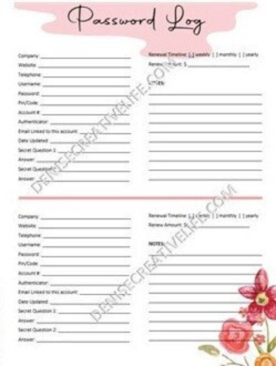 The Ultimate Printable Password Tracker Log Organizer List | Etsy