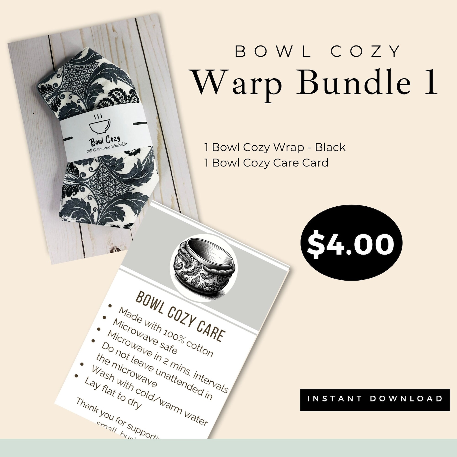 Printable Handmade Bowl Cozy Wrap and Care Card DIY Packaging ...