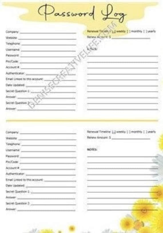 The Ultimate Printable PDF Business Password Tracker Log | Etsy