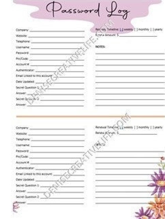 The Ultimate Printable Password Tracker Log Organizer List | Etsy
