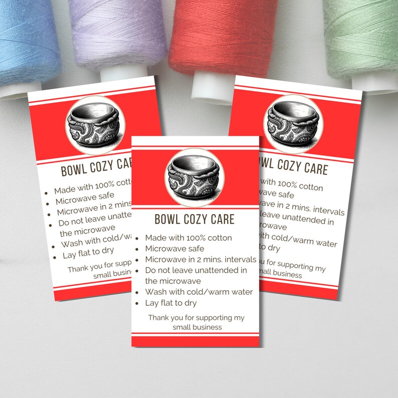 Printable Bowl Cozy Care & Use Instruction Cards - Digital Download for ...