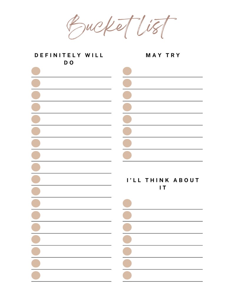 Printable Bucket List Template, Life List, Travel Planner, Letter ...