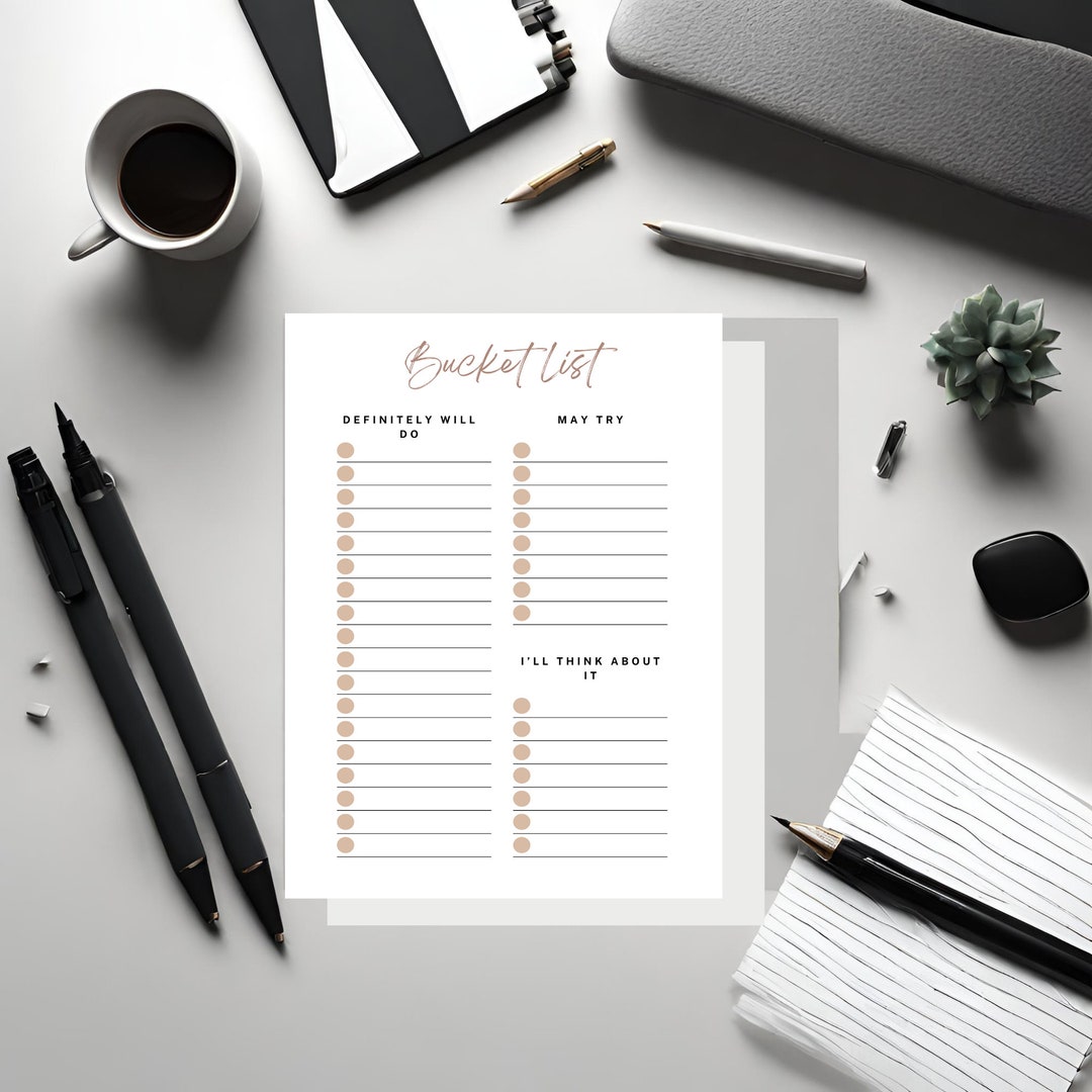 Printable Bucket List Template, Life List, Travel Planner, Letter ...