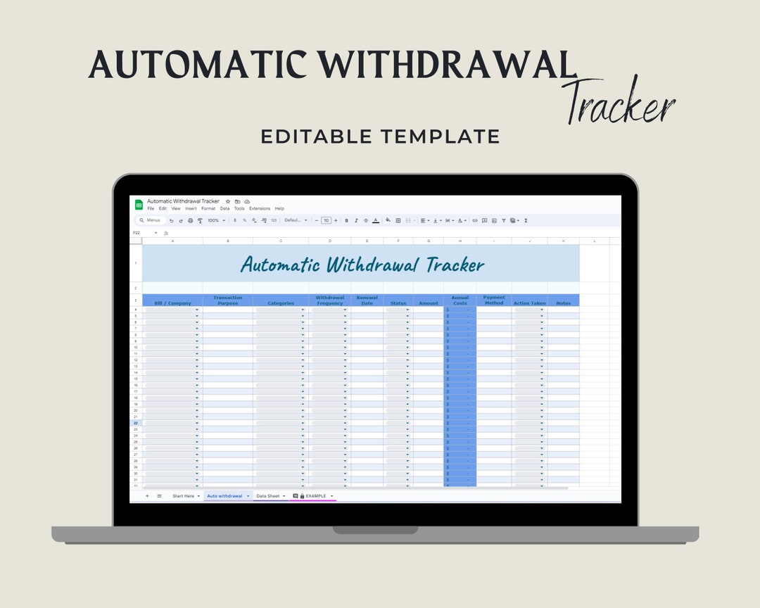Automatic Withdrawal Tracker Excel Template, Personal Finance ...