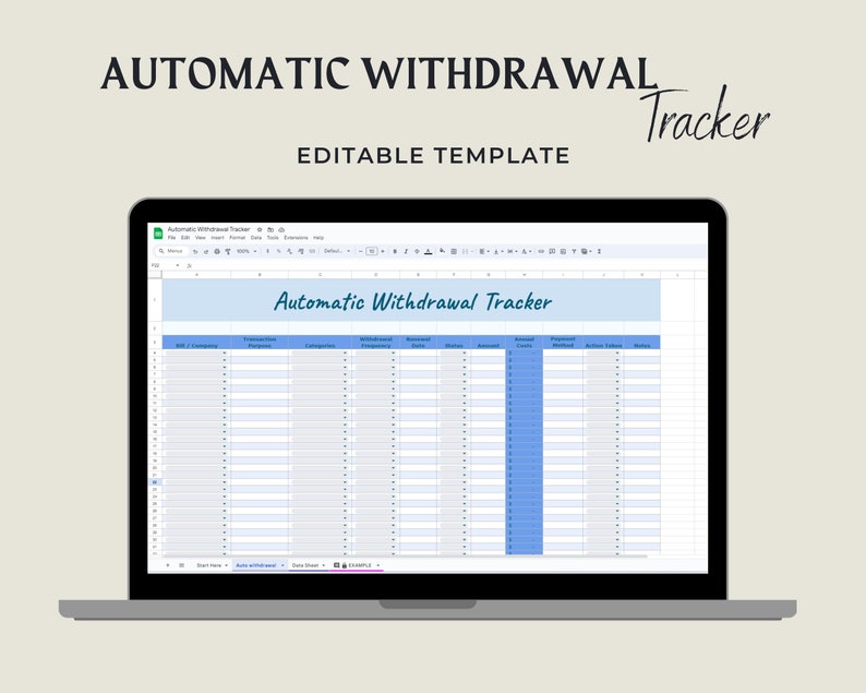 Automatic Withdrawal Tracker Excel Template, Personal Finance ...