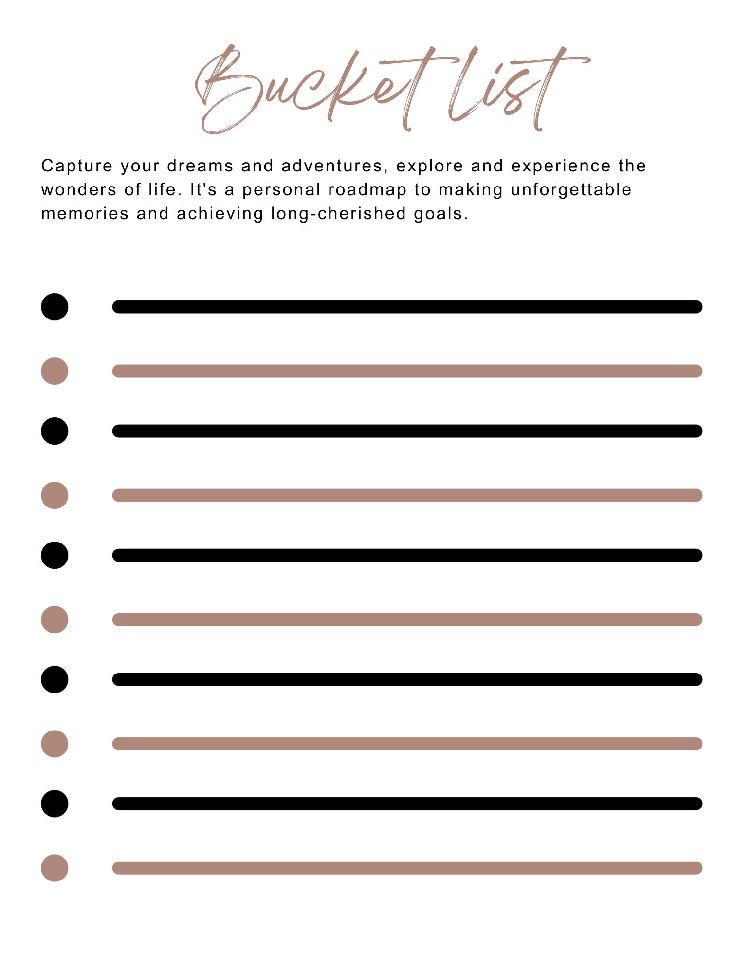 Printable Bucket List Template, Life List, Travel Planner, Letter ...